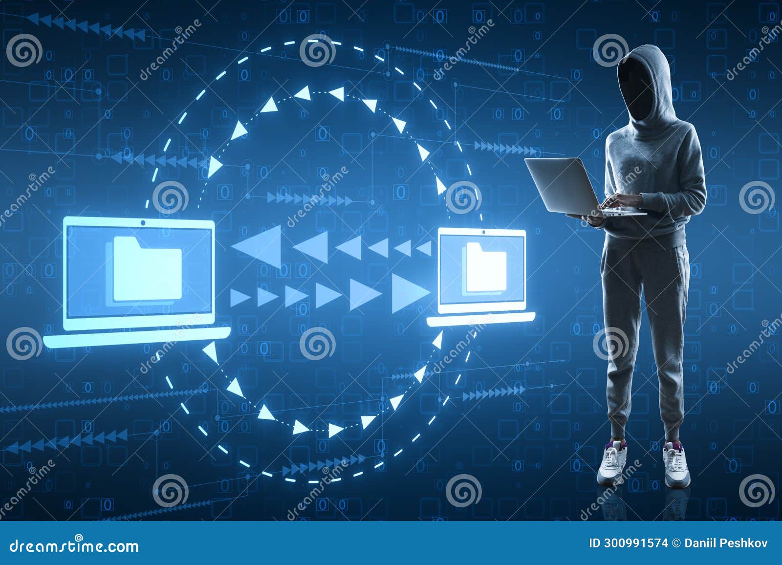 Hacker Using Laptop with Creative Digital Data Transfer and Exchange ...