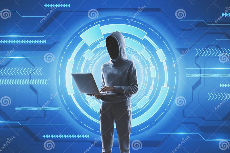 Hacker Using Laptop on Creative Hi-tech Background. Hacking, Technology ...