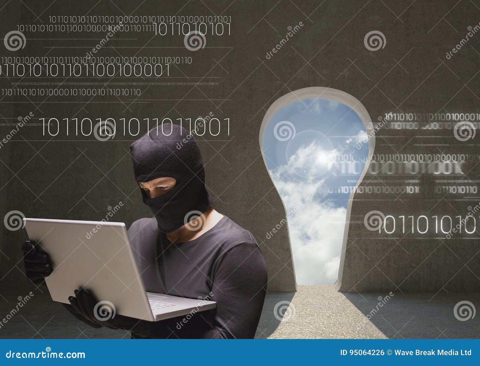Hacker Using a Laptop in a Little Room with an Exit Looking As a Key ...