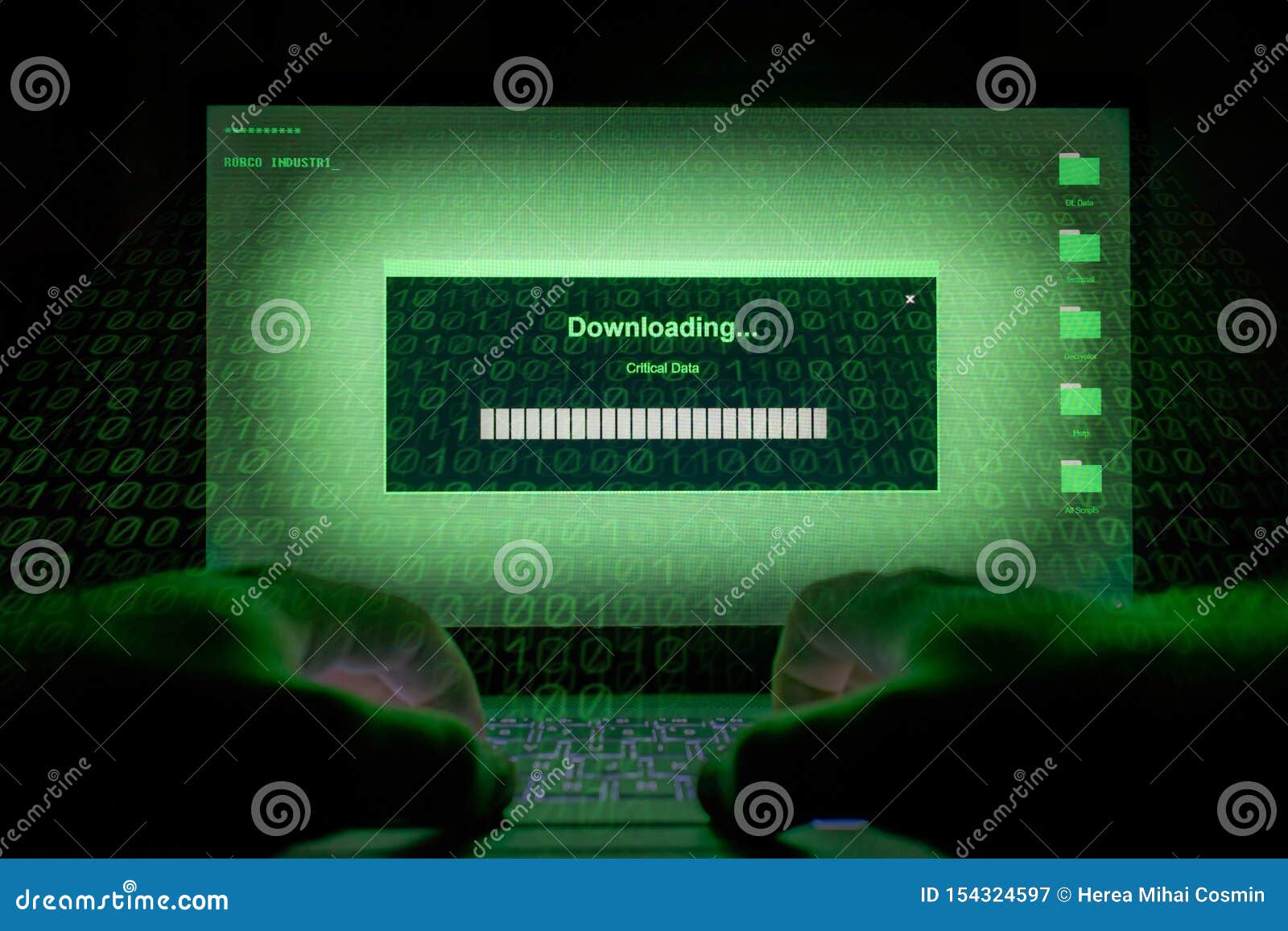 Hacker Using Laptop. Lots of Digits on the Computer Screen Stock Image ...
