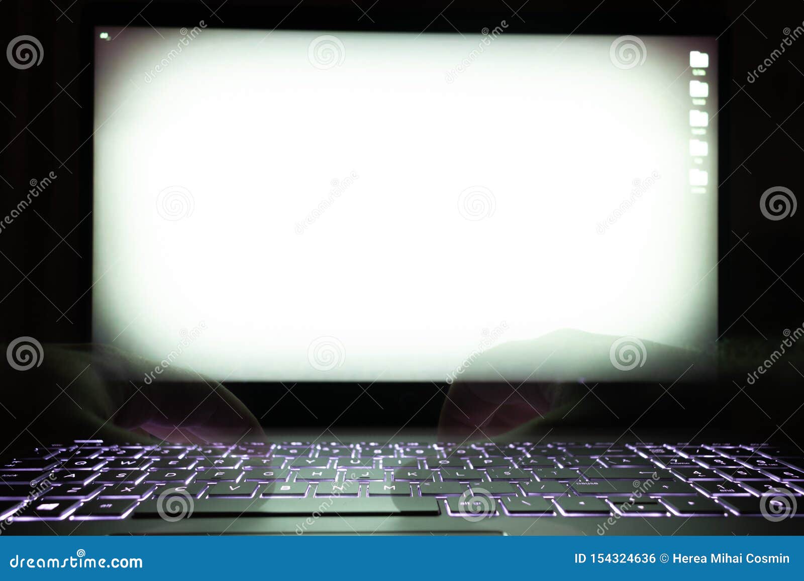 Hacker Using Laptop. Lots of Digits on the Computer Screen Stock Photo ...