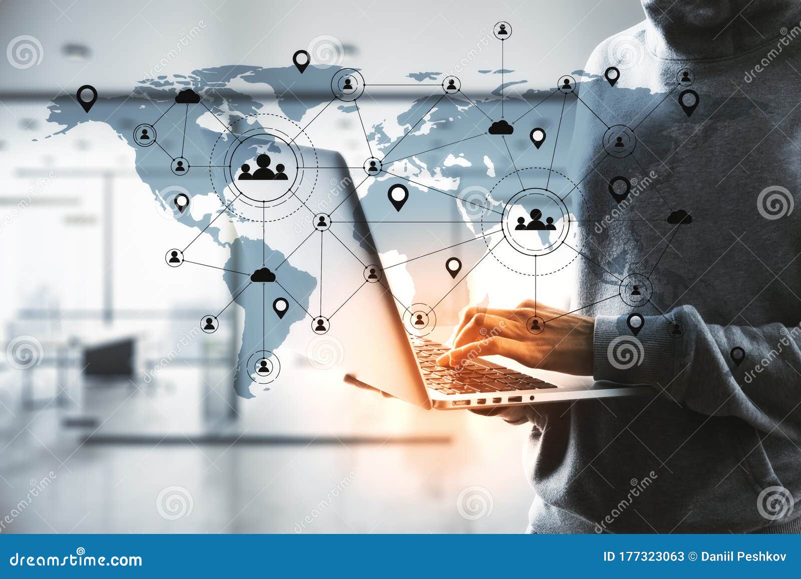 Hacker Using Laptop and Remote Work Interface Stock Image - Image of ...