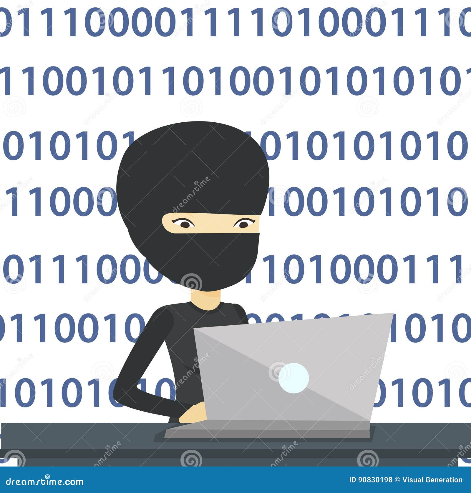 Hacker Using Laptop To Steal Information Stock Vector Illustration