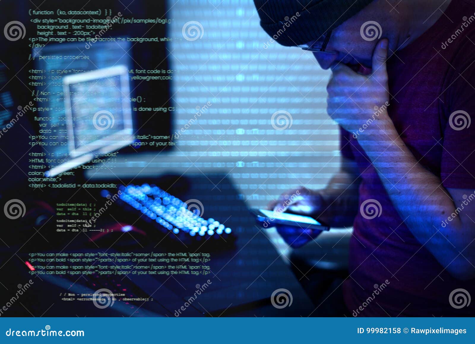 Hacker Using Mobile Phone Cyber Stock Photo - Image of programming ...