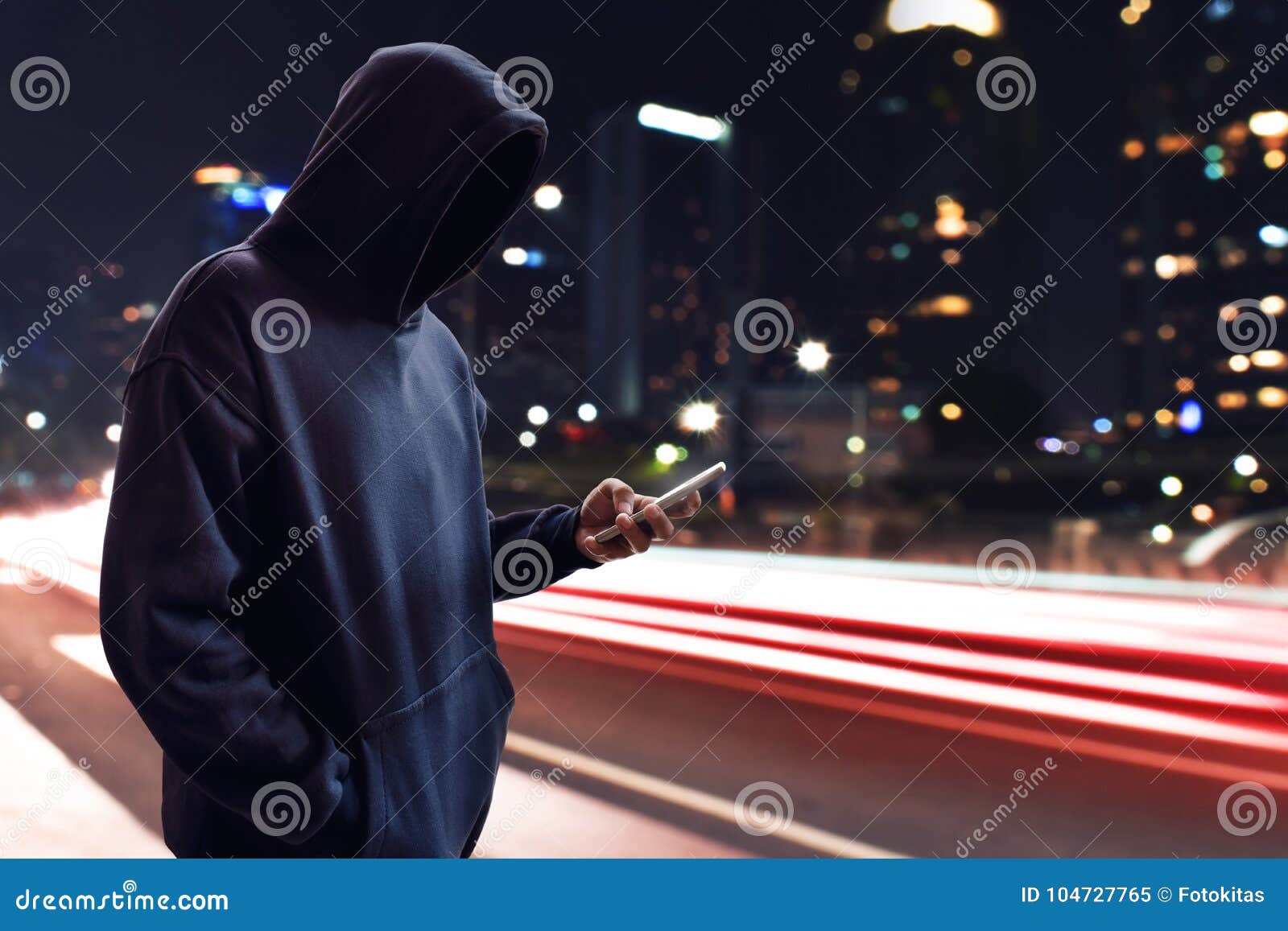 Hacker Using Mobile Phone on the Street Stock Image - Image of cyber ...