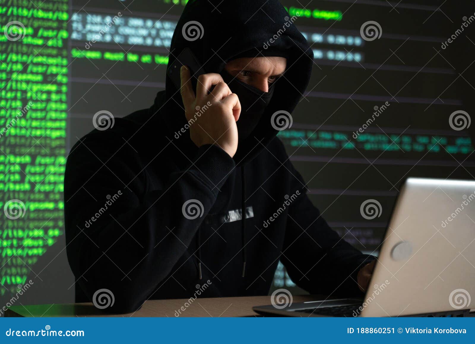 Hacker Using Mobile Smartphone Calling For Victim Stock Image Image