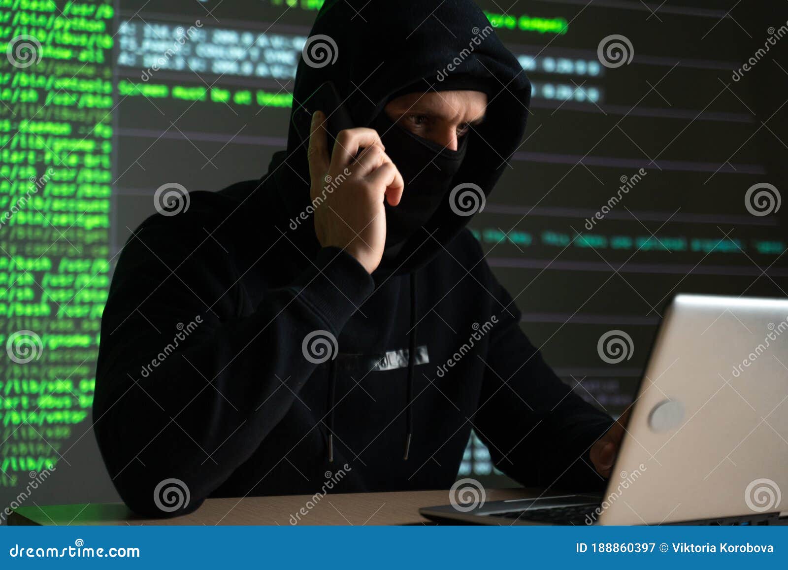Hacker Using Mobile Smartphone Calling for Victim Stock Image - Image ...