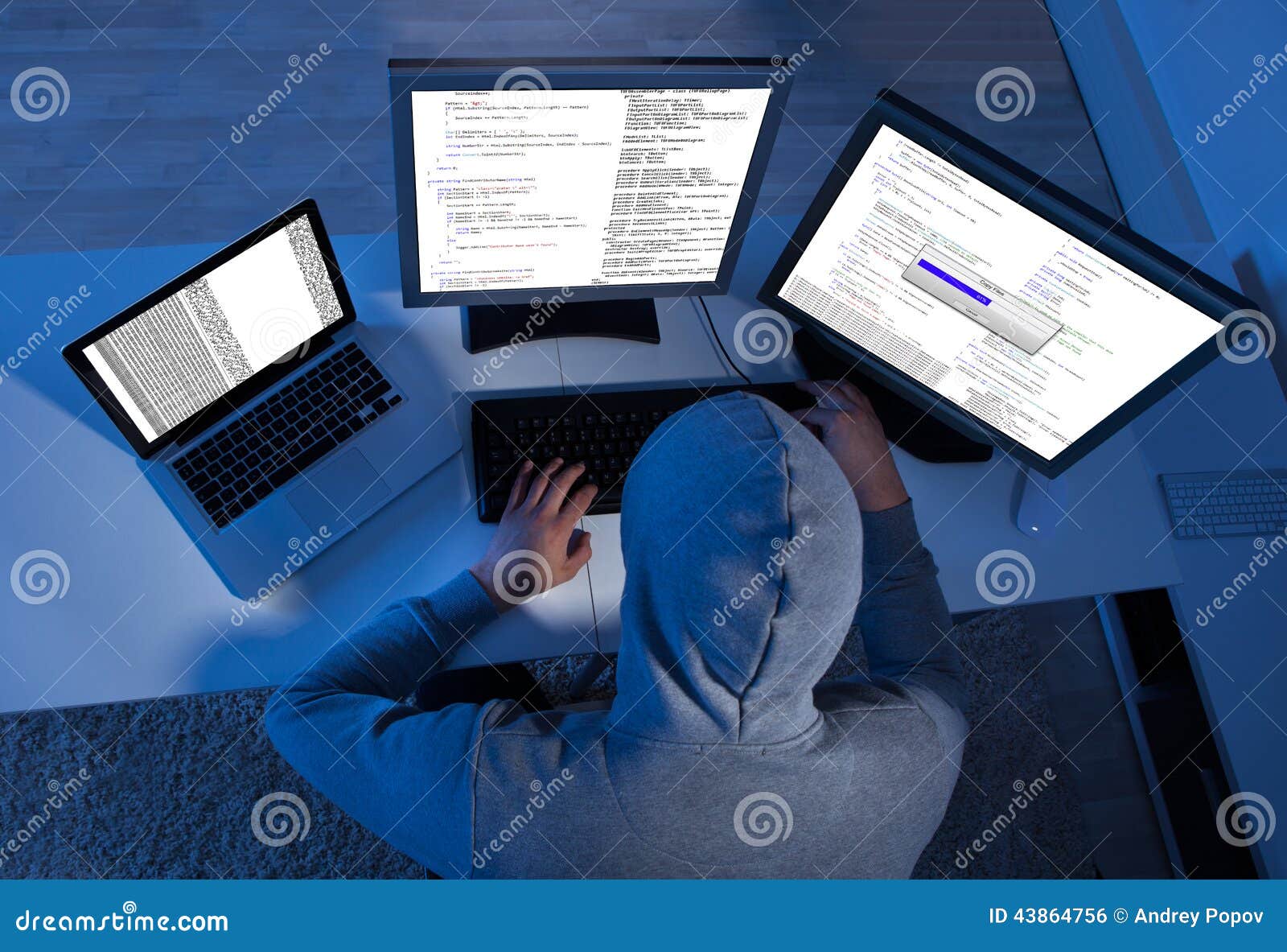 Hacker Using Multiple Computers To Steal Data Stock Photo - Image of hack, data: 43864756