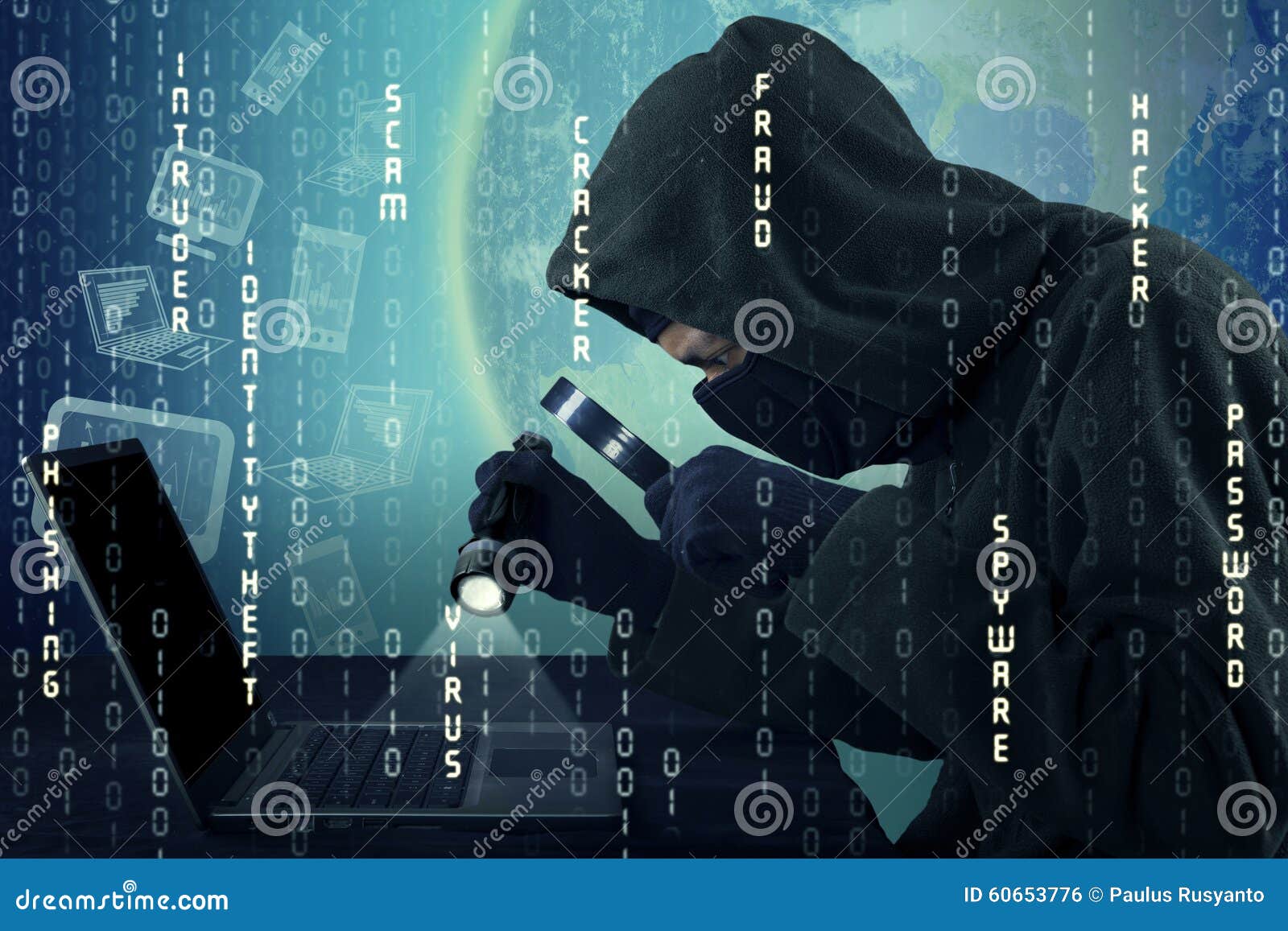 Hacker Using Notebook Computer To Steal Information Stock Photo - Image ...