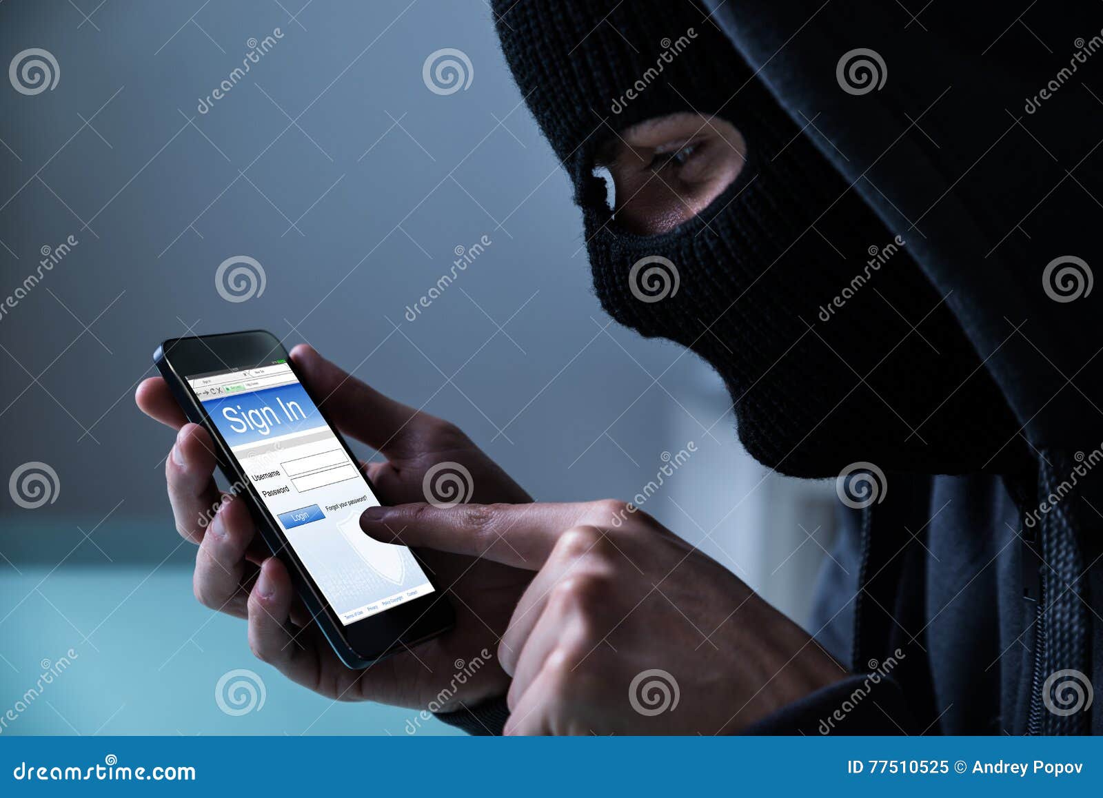 Hacker Using Smart Phone To Steal Data Stock Image - Image of ...