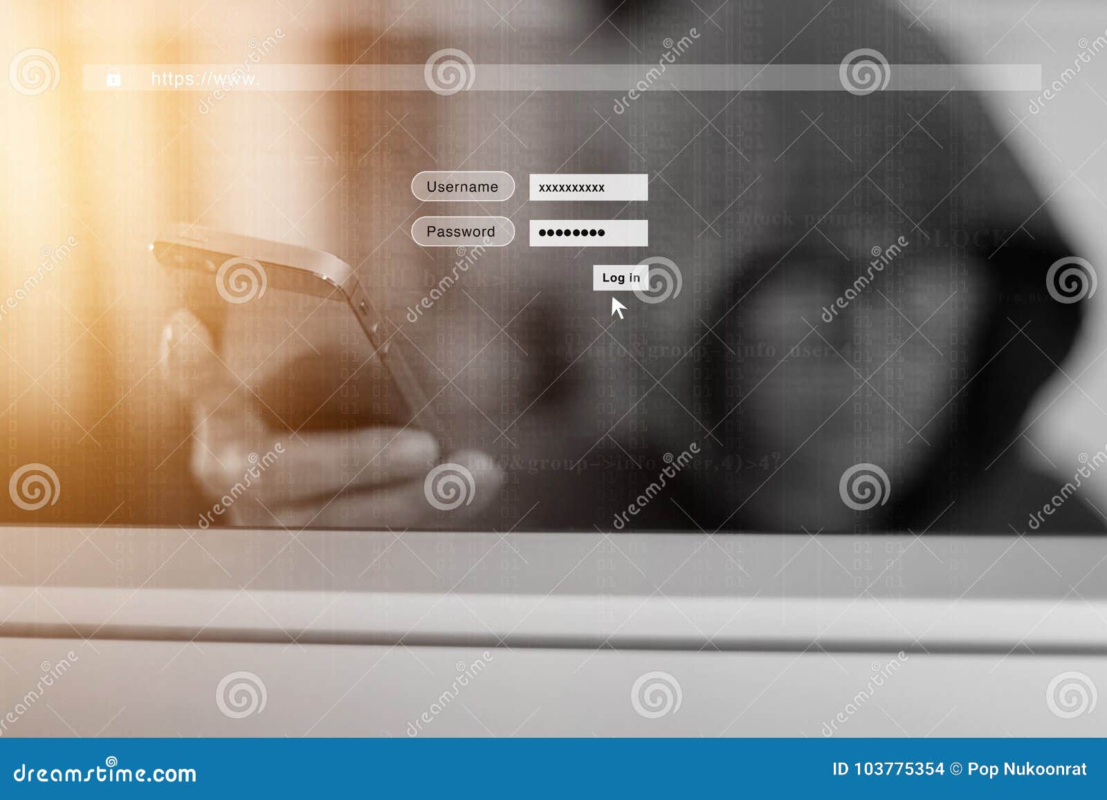 Hacker Using Smartphone and Log on Screen with a Code Digital. Cyber ...
