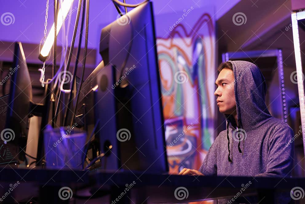 Hacker Using Spyware To Access Database Stock Photo - Image of ...