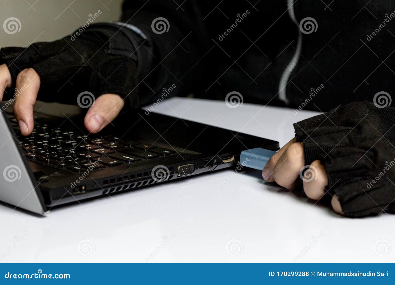 Hacker Using USB Flash Drive for Theft the Information Stock Photo ...