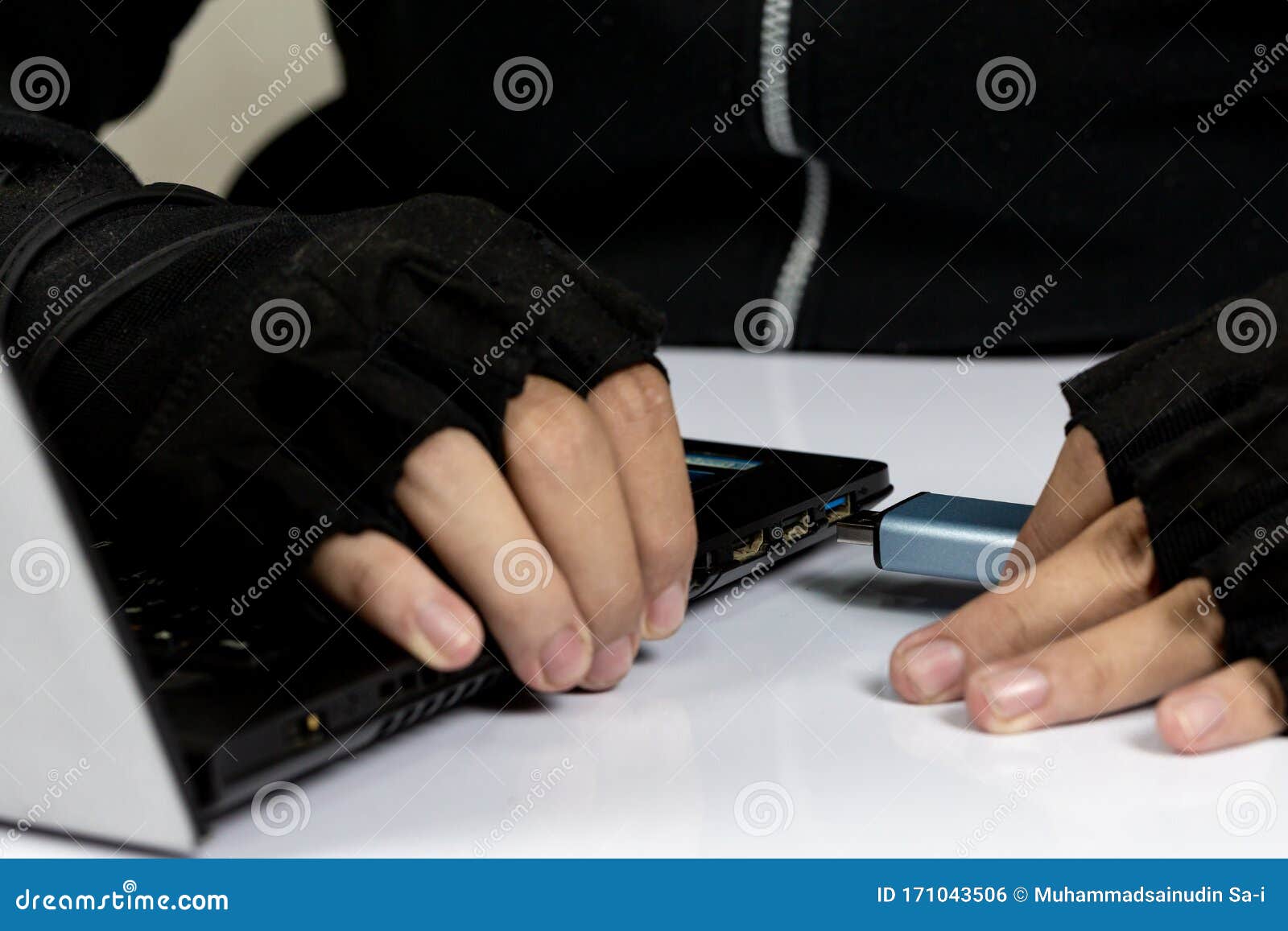 Hacker Using USB Flash Drive for Theft the Information Stock Photo ...