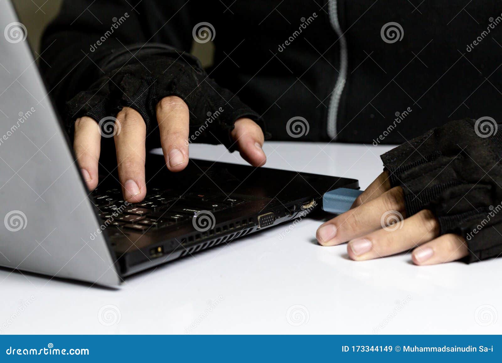 Hacker Using USB Flash Drive for Theft the Information Stock Image ...