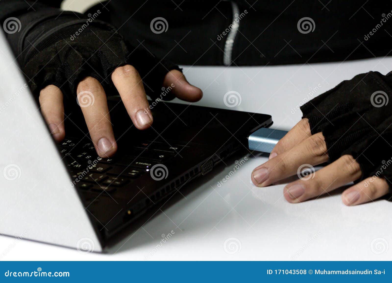 Hacker Using USB Flash Drive for Theft the Information Stock Photo ...