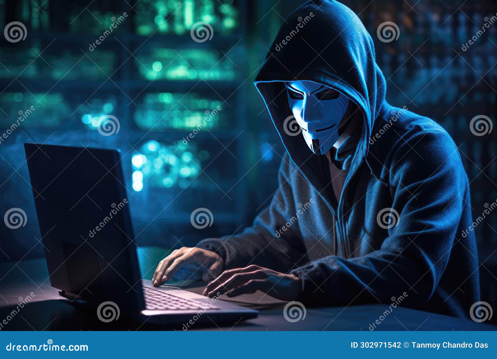 A Hacker Wearing Anonymous Mask and Hacking Pc. Ai Generated Stock ...