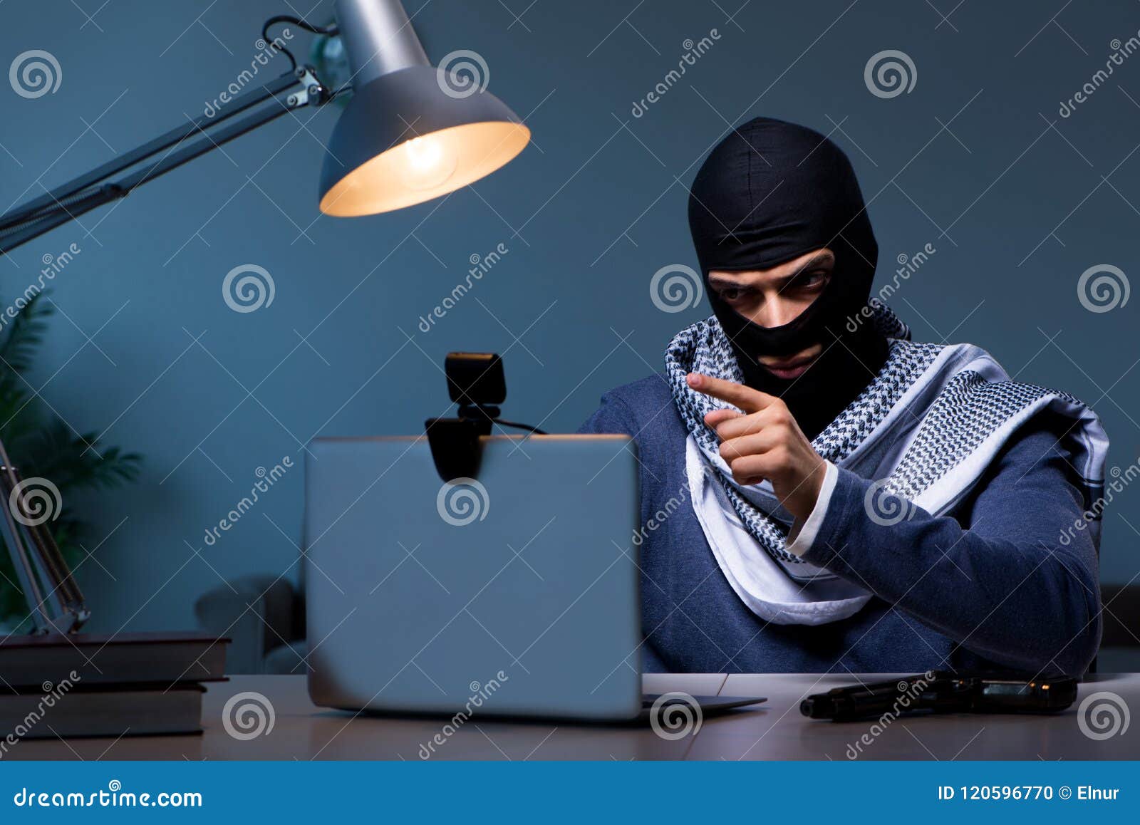 The Hacker Wearing Balaclava Mask Hacking Computer Stock Photo - Image ...