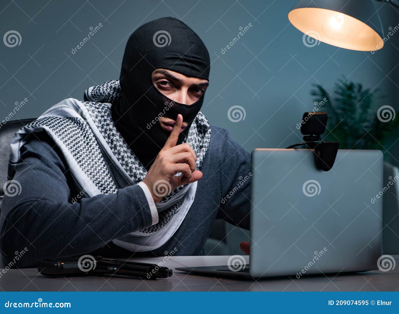 Hacker Wearing Balaclava Mask Hacking Computer Stock Image - Image of ...