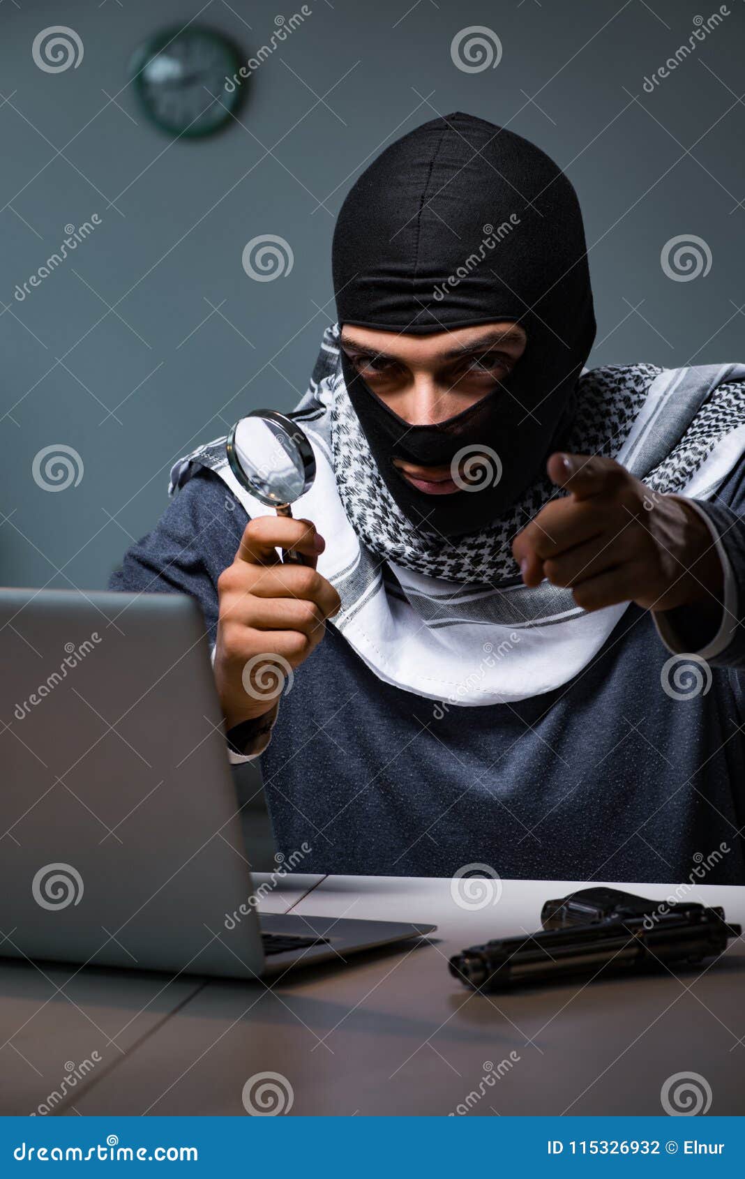 The Hacker Wearing Balaclava Mask Hacking Computer Stock Photo - Image ...
