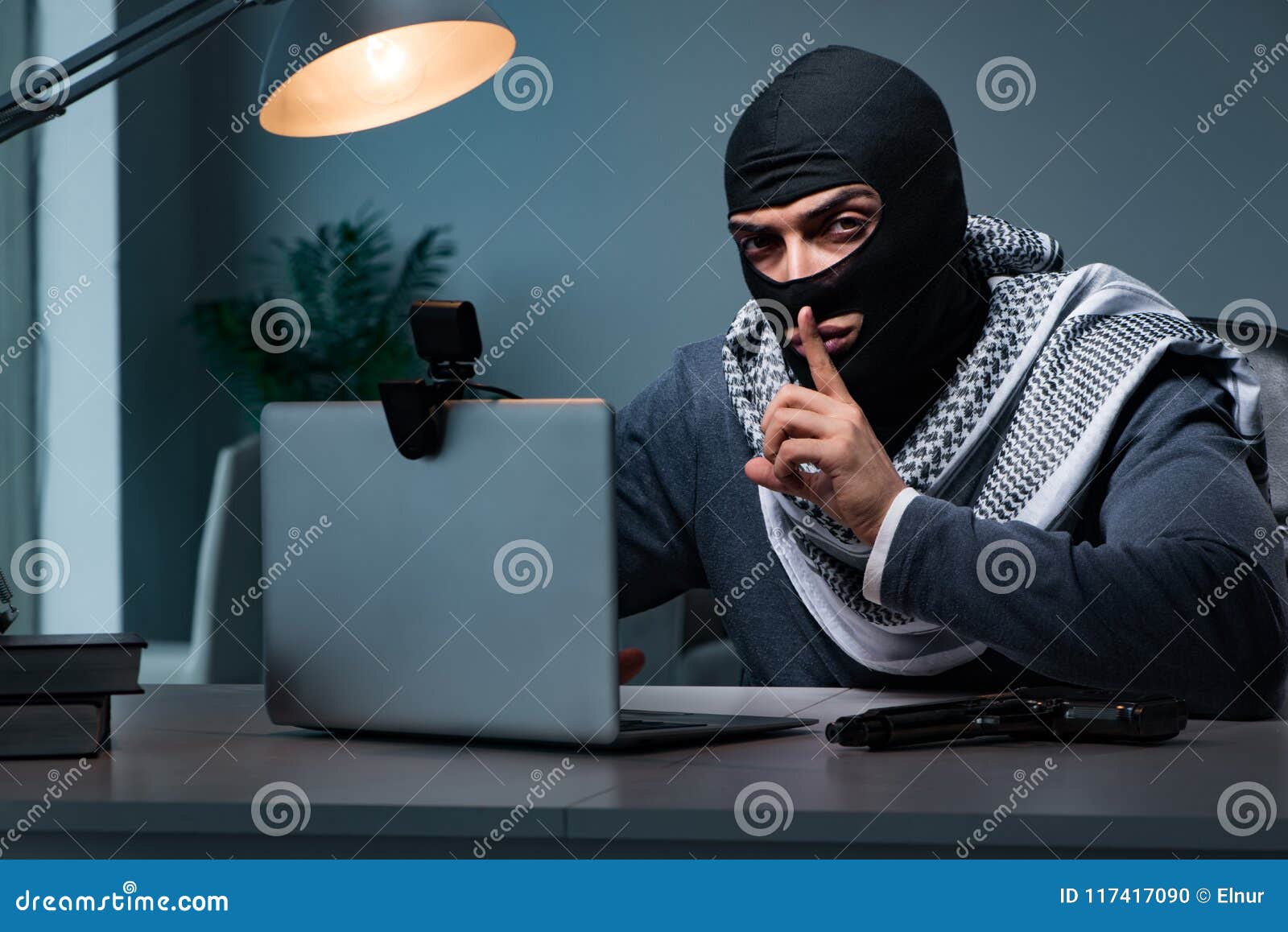 The Hacker Wearing Balaclava Mask Hacking Computer Stock Photo - Image ...