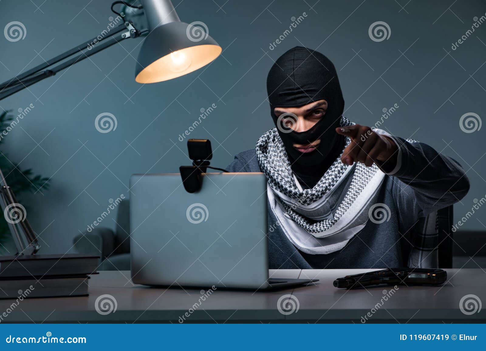 The Hacker Wearing Balaclava Mask Hacking Computer Stock Image - Image ...