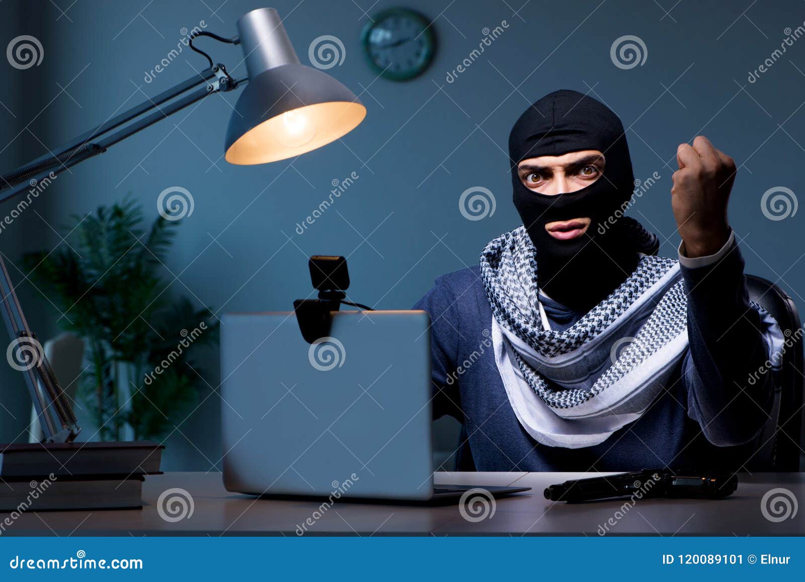 The Hacker Wearing Balaclava Mask Hacking Computer Stock Image - Image ...