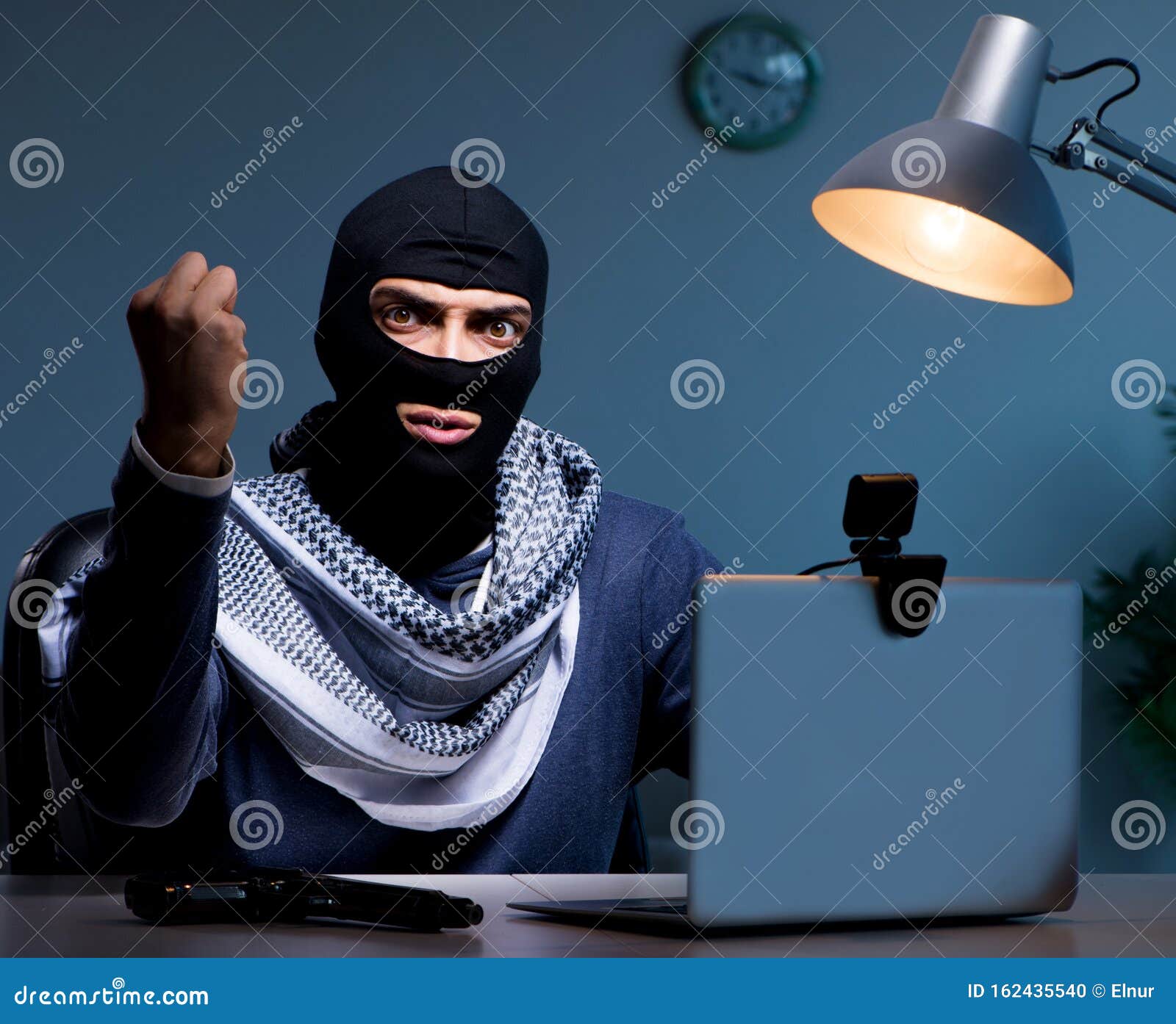 Hacker Wearing Balaclava Mask Hacking Computer Stock Photo - Image of ...