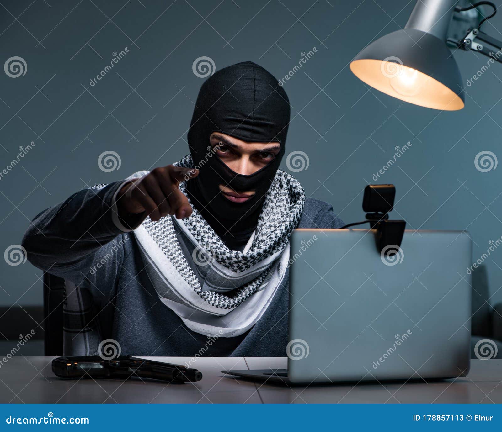 Hacker Wearing Balaclava Mask Hacking Computer Stock Image - Image of ...