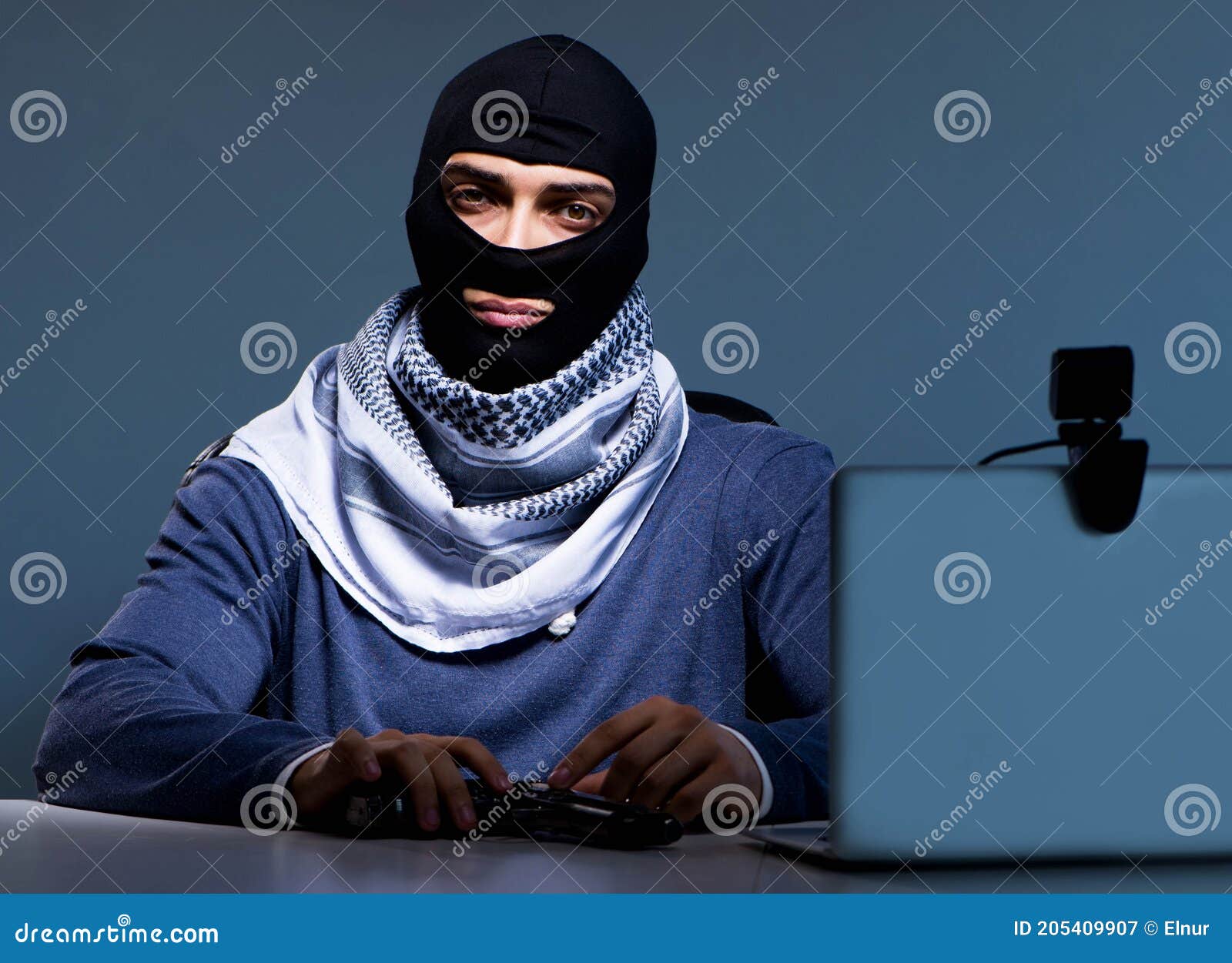 Hacker Wearing Balaclava Mask Hacking Computer Stock Image - Image of dark, criminal: 205409907