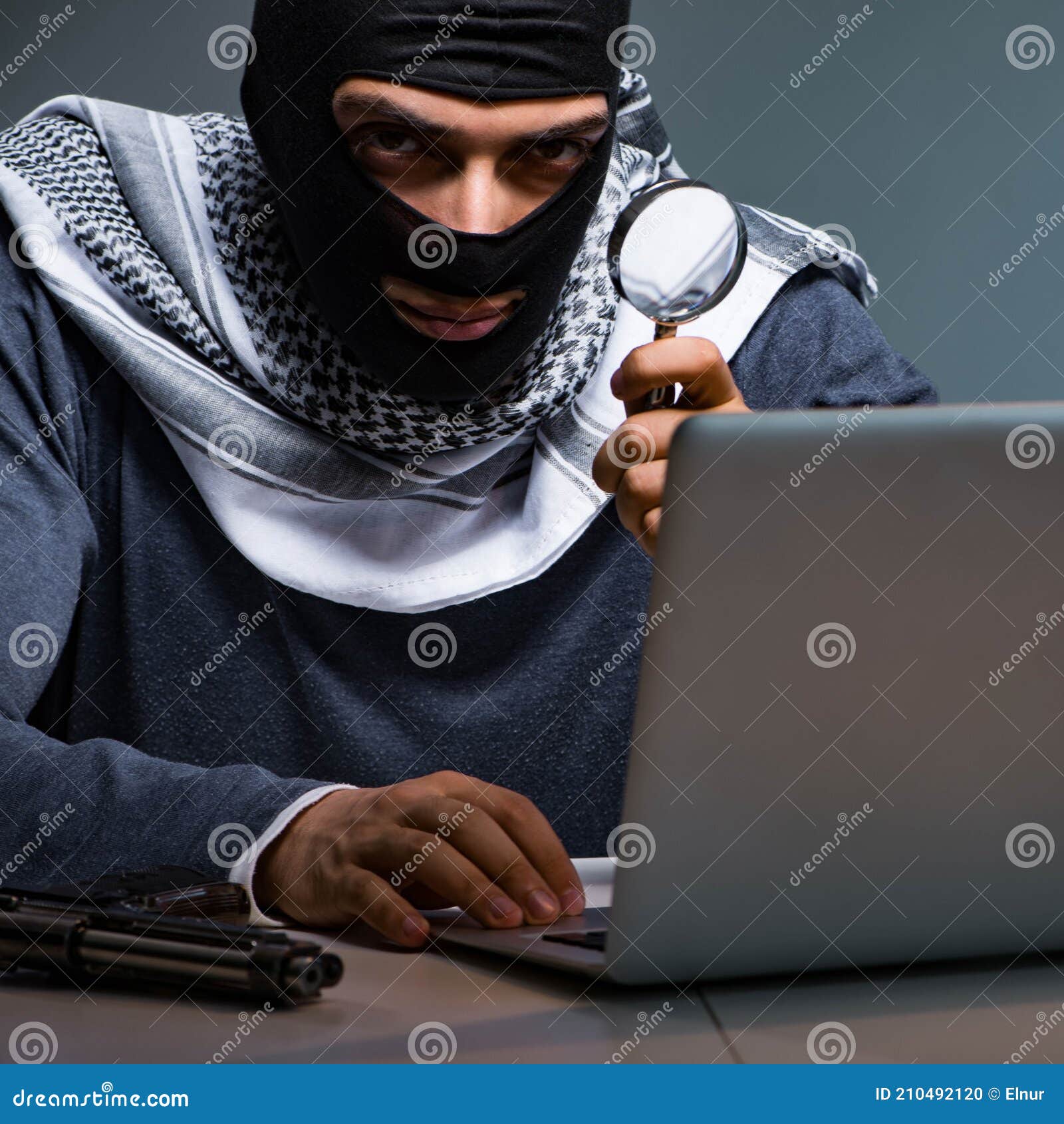 Hacker Wearing Balaclava Mask Hacking Computer Stock Photo - Image of ...