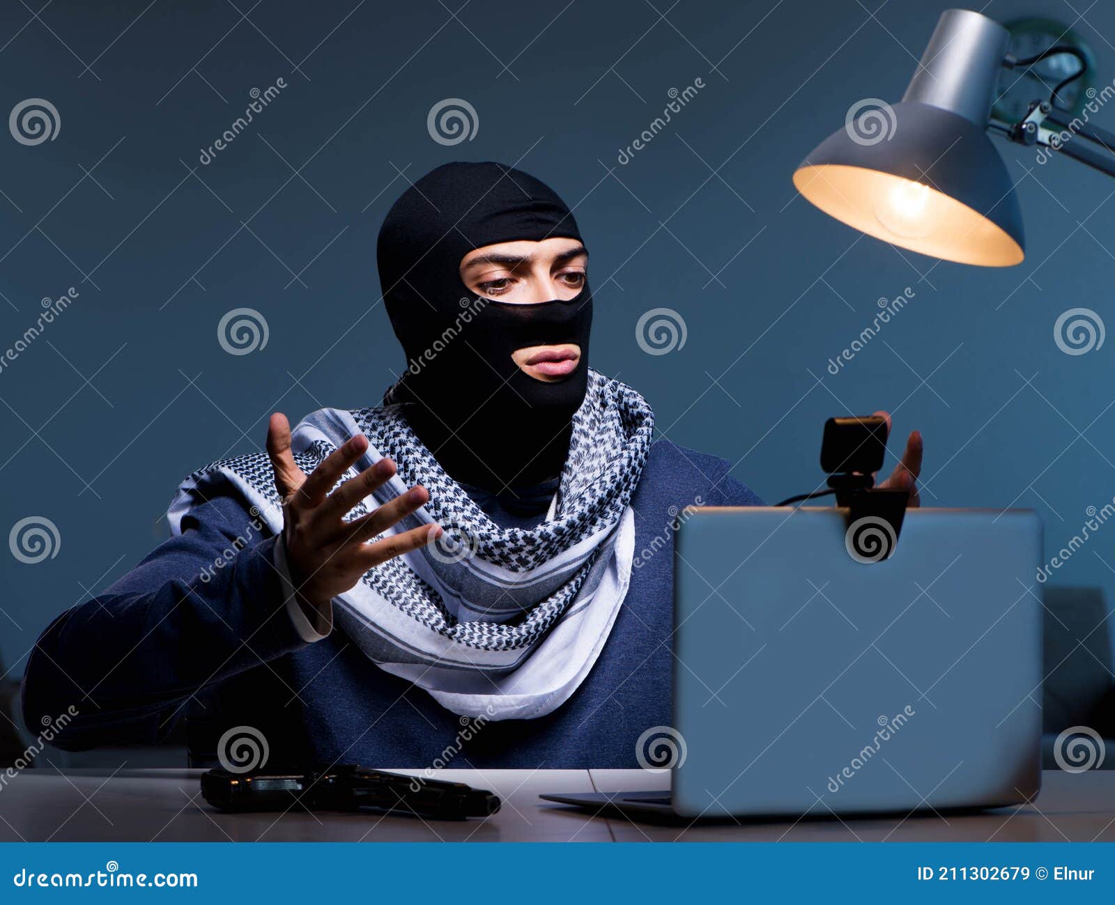 Hacker Wearing Balaclava Mask Hacking Computer Stock Image - Image of ...