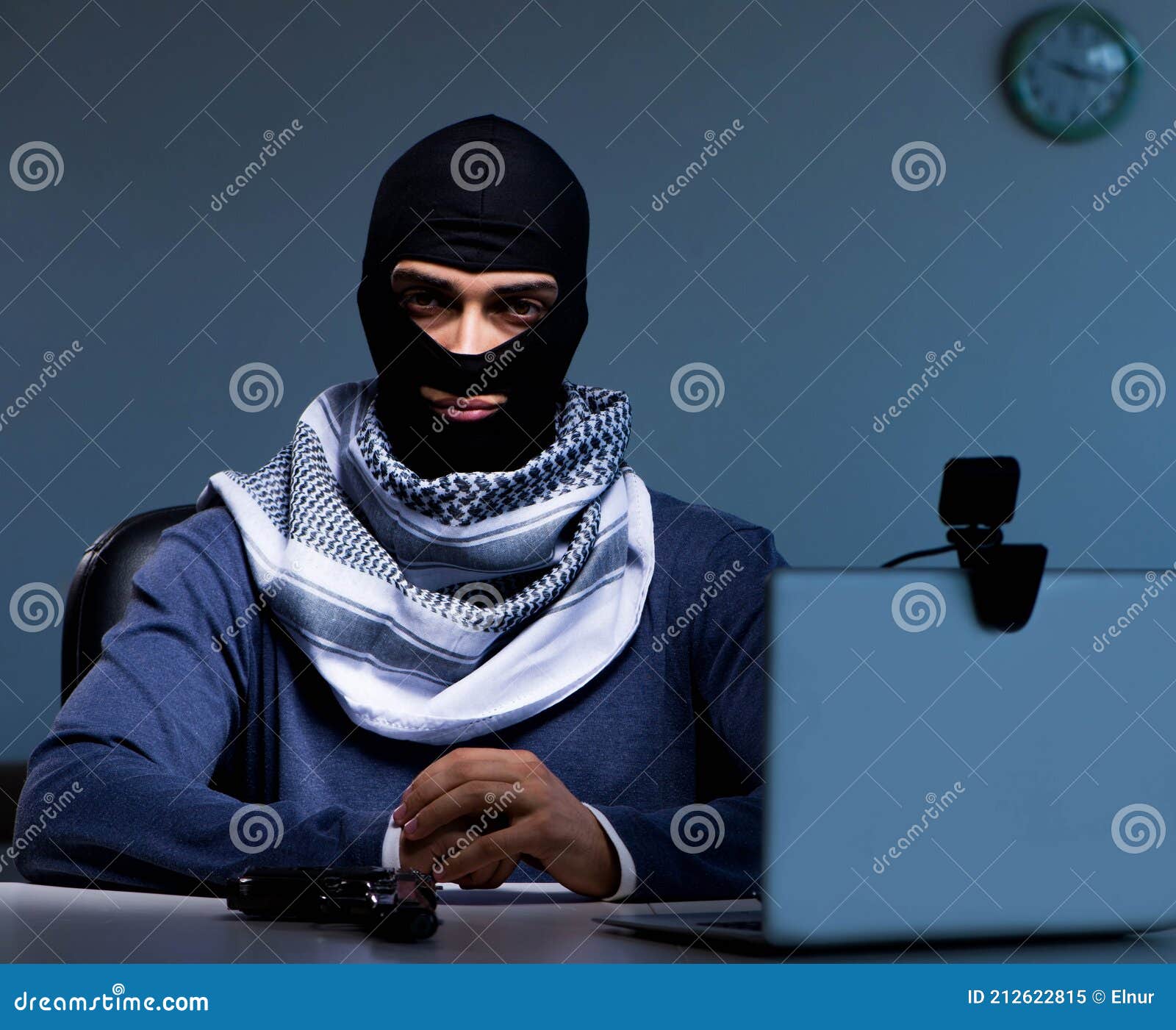 Hacker Wearing Balaclava Mask Hacking Computer Stock Image - Image of ...