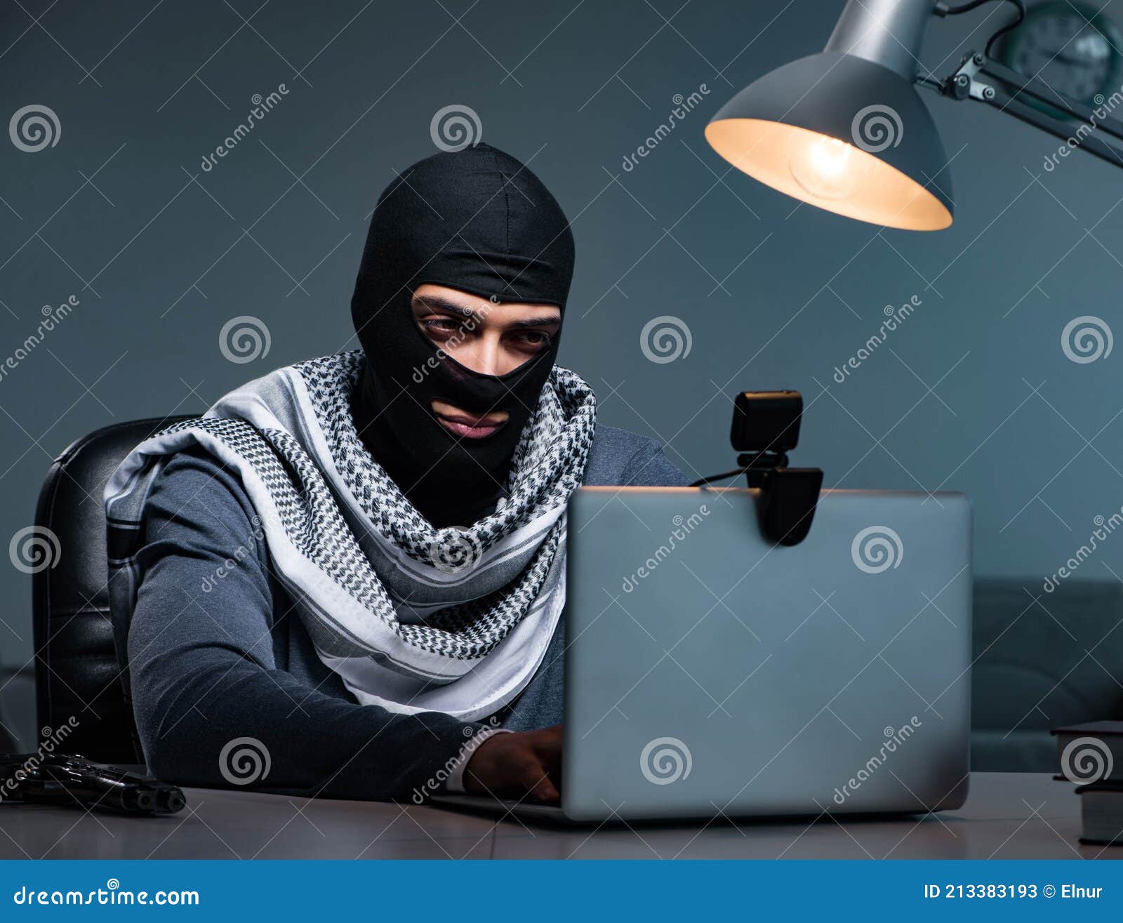 Hacker Wearing Balaclava Mask Hacking Computer Stock Image - Image of ...
