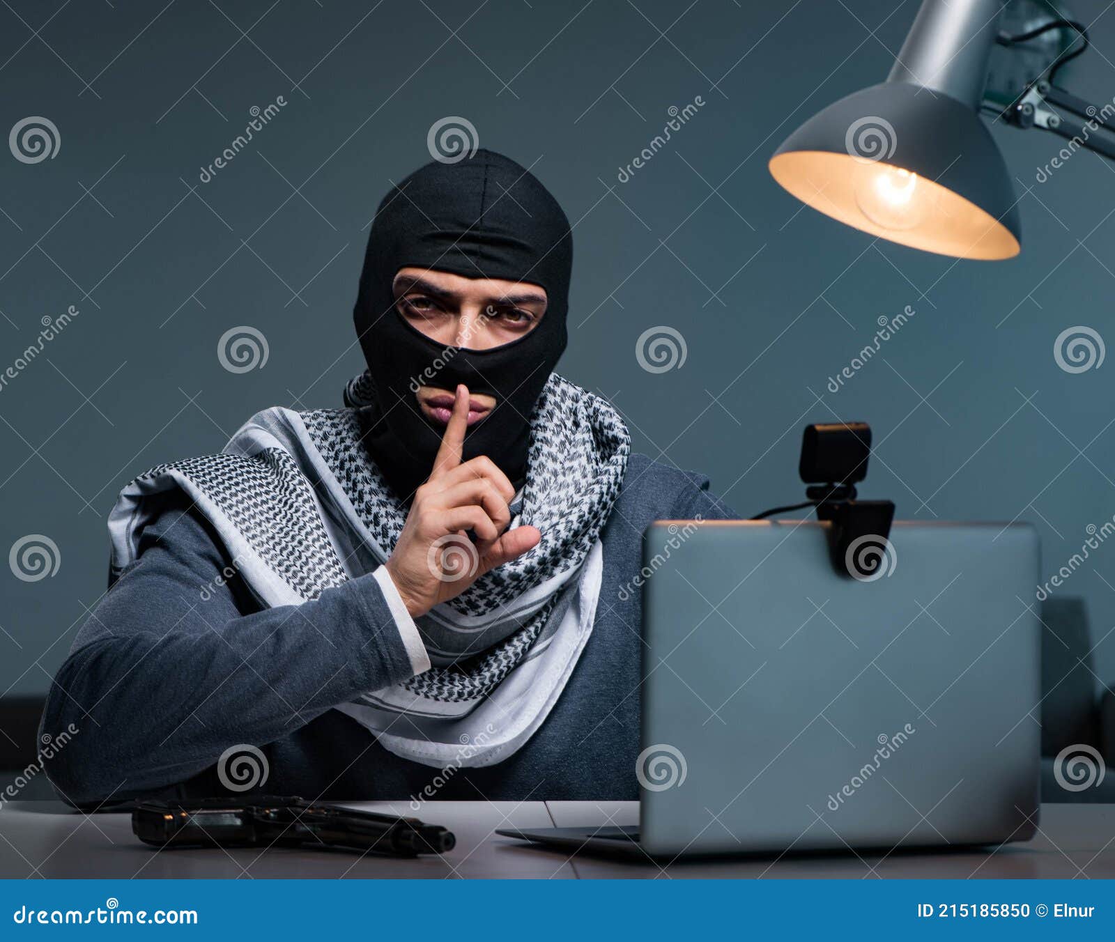 Hacker Wearing Balaclava Mask Hacking Computer Stock Photo - Image of ...