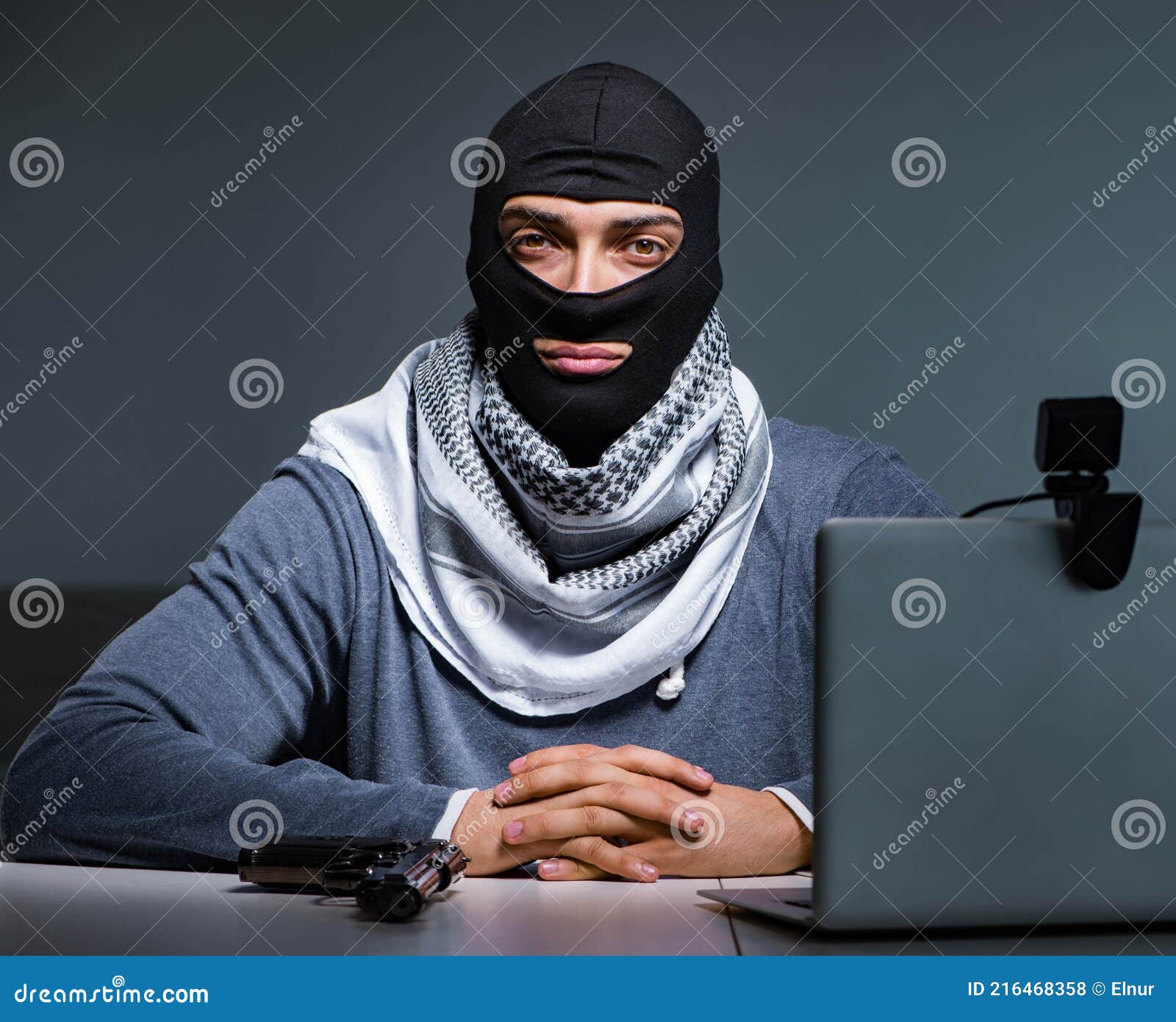 Hacker Wearing Balaclava Mask Hacking Computer Stock Photo - Image of ...
