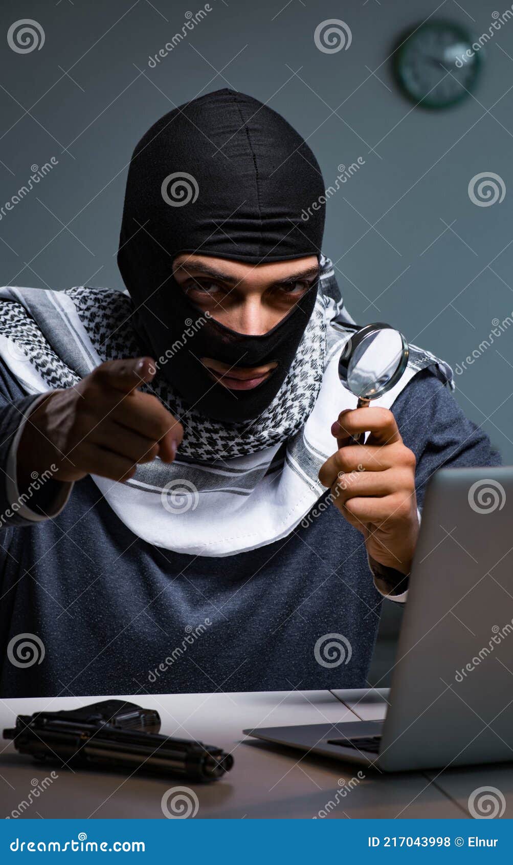 Hacker Wearing Balaclava Mask Hacking Computer Stock Photo - Image of ...