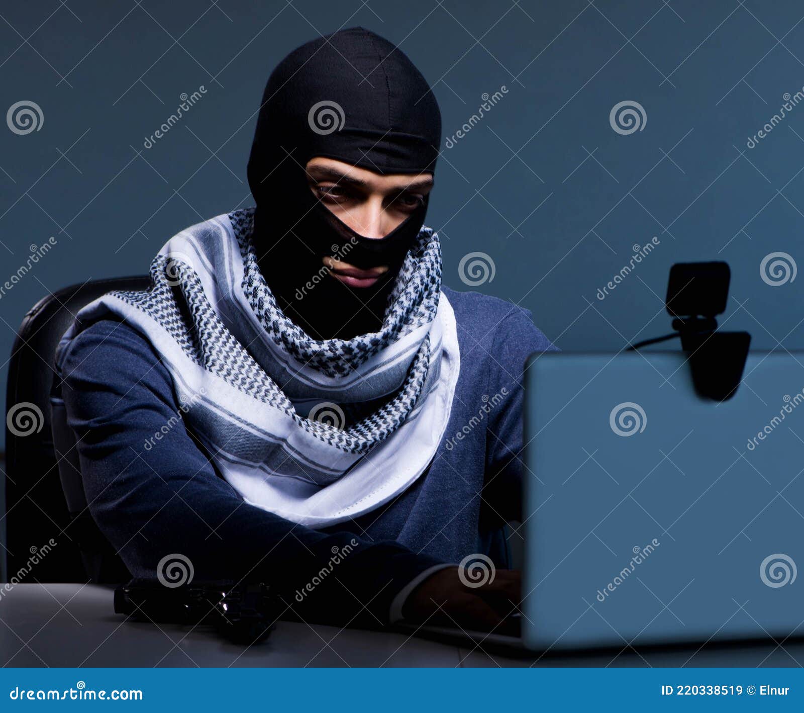 Hacker Wearing Balaclava Mask Hacking Computer Stock Image - Image of ...