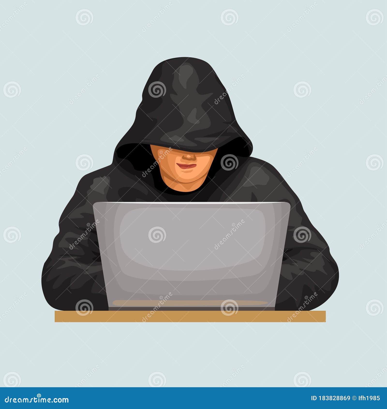Hacker Wearing Black Clothes Front Stock Vector - Illustration of ...