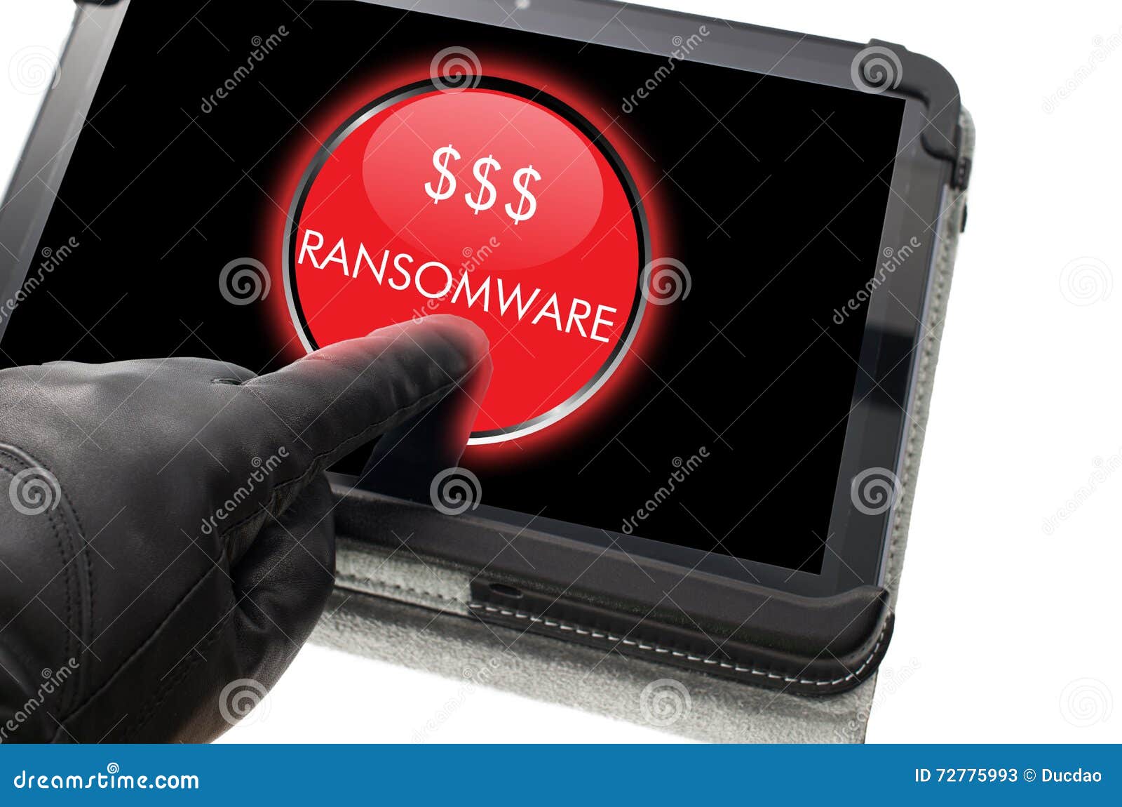 Hacker Wearing Black Glove Clicking on Ransomware Stock Image - Image ...