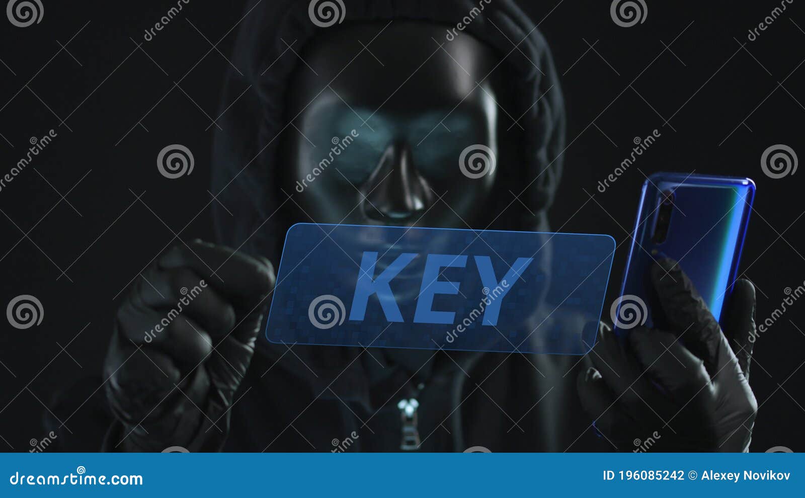 Hacker Wearing Black Mask Pulls KEY Tab from a Smartphone. Hacking ...