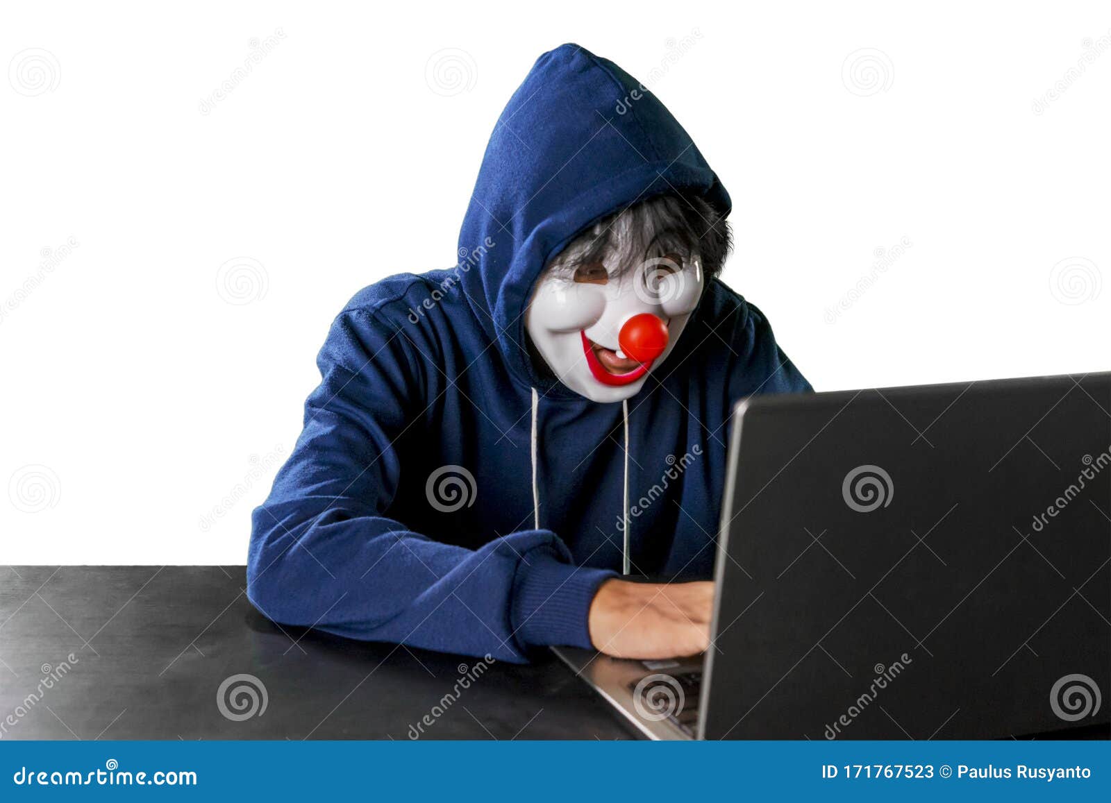 Hacker wearing clown mask stock image. Image of information - 171767523