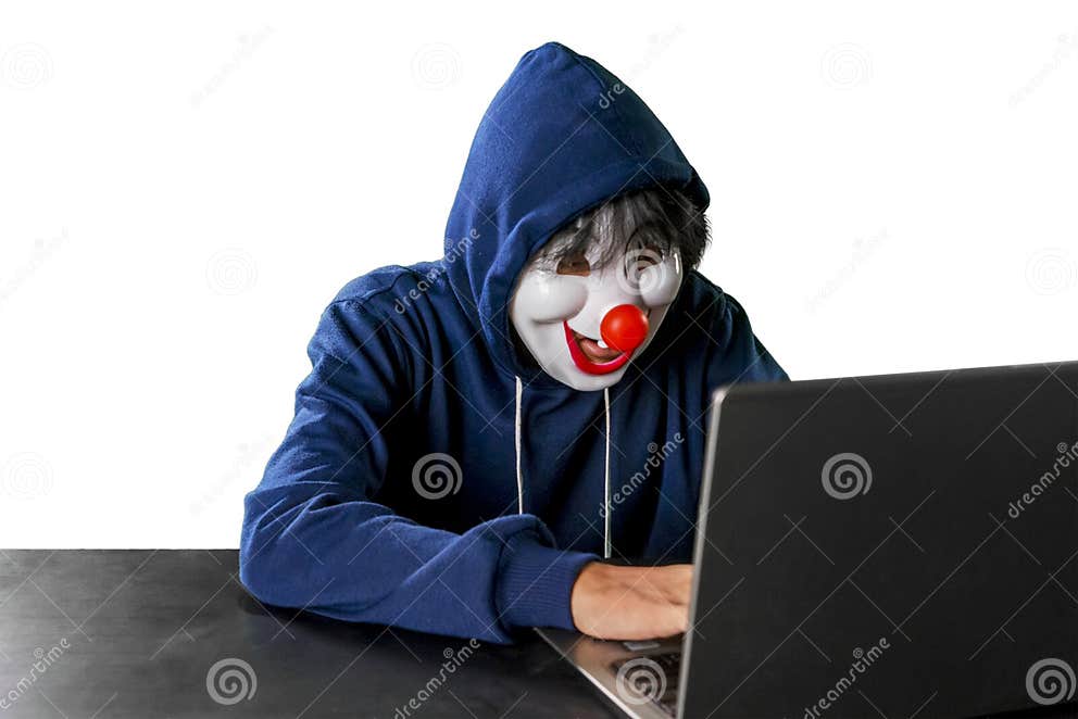 Hacker wearing clown mask stock image. Image of information - 171767523