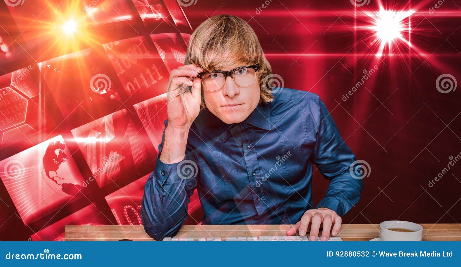 Hacker Wearing Eyeglasses at Desk Stock Photo - Image of occupation ...