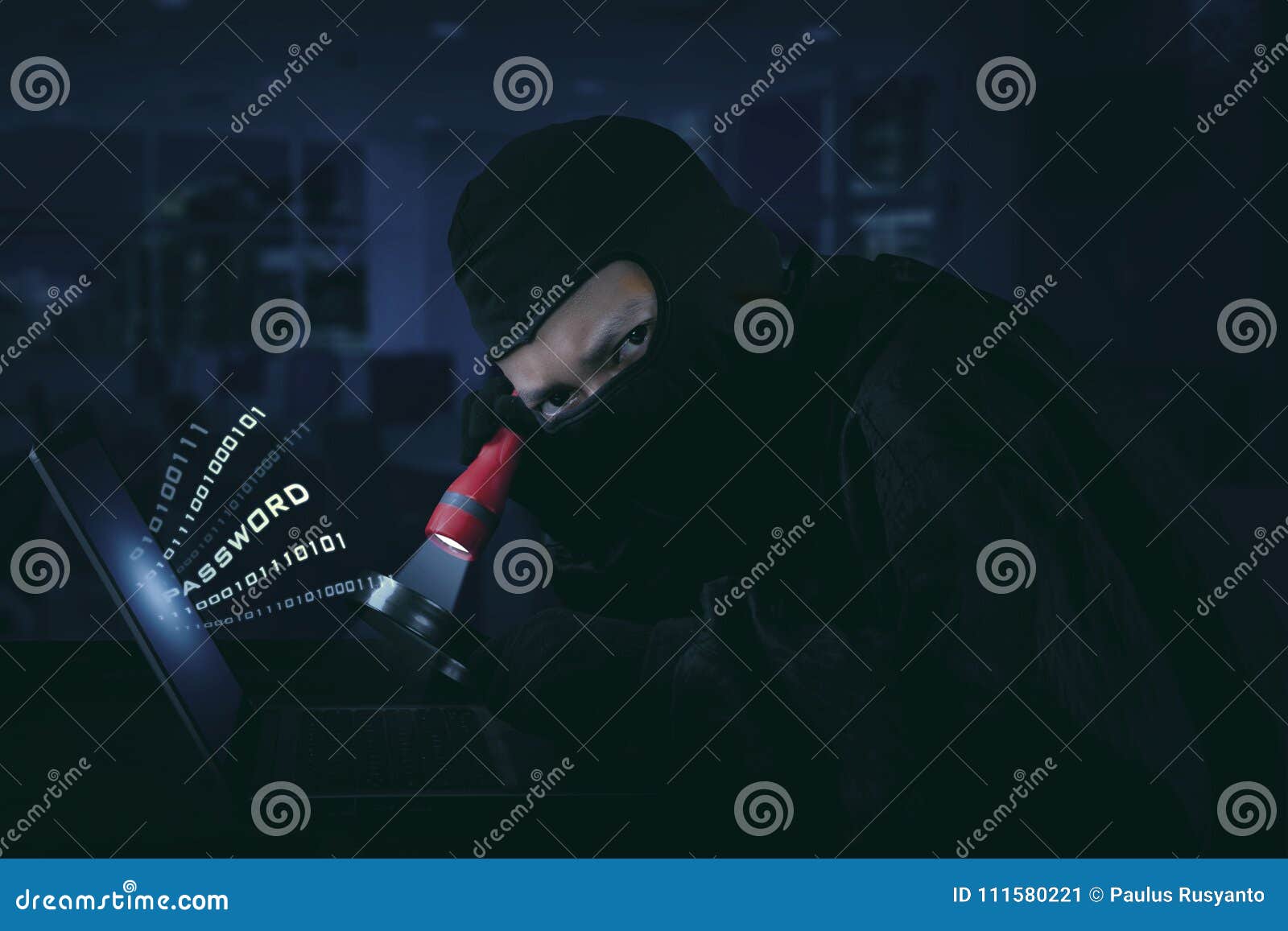 Hacker Wearing Mask Using Flash Light. Stock Image - Image of people ...