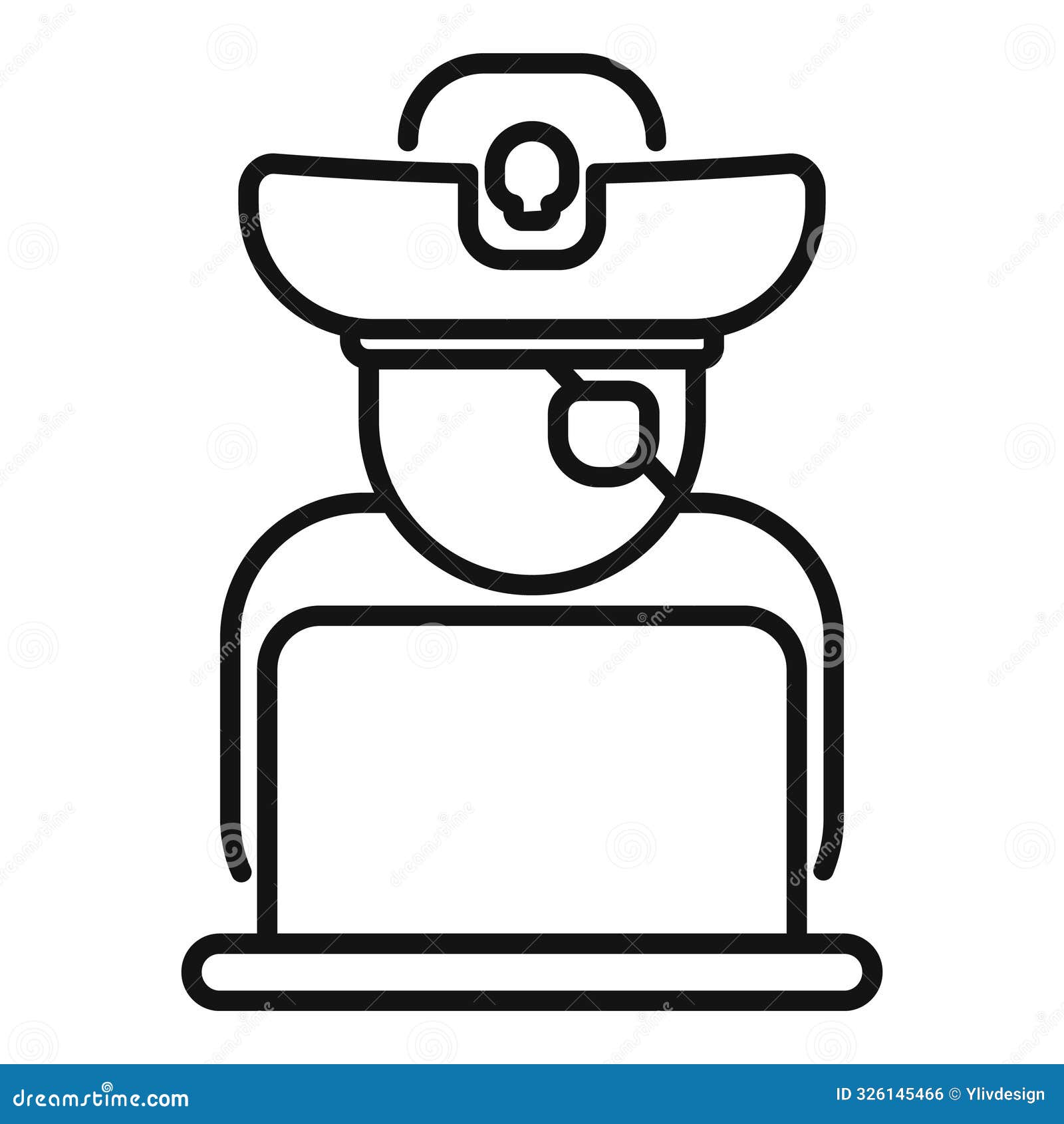 Hacker Wearing Pirate Hat and Eye Patch Working on Laptop for Cyber ...