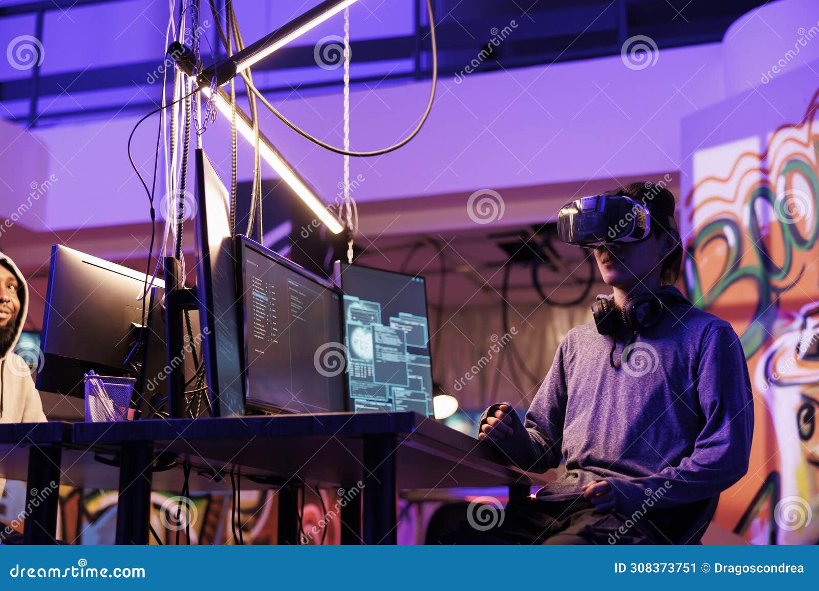 Hacker wearing vr glasses stock image. Image of activity - 308373751