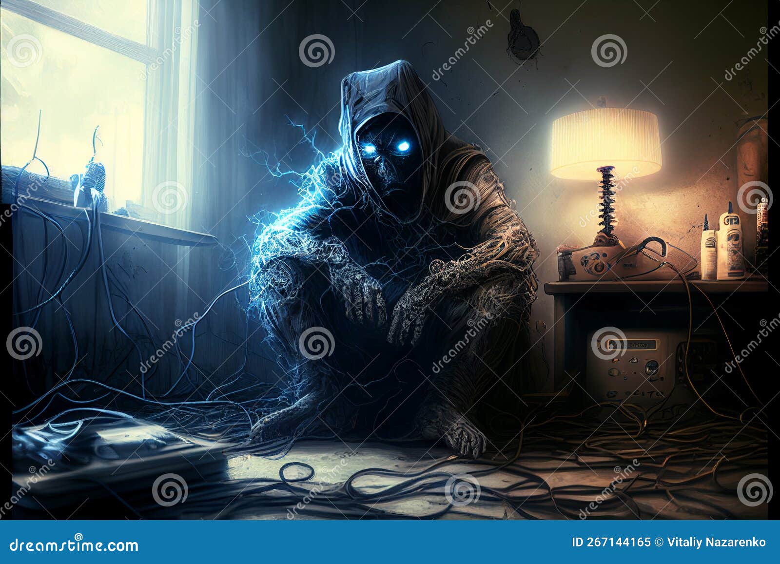 Hacker with Wires and Zippers. AI Generated. Stock Illustration ...