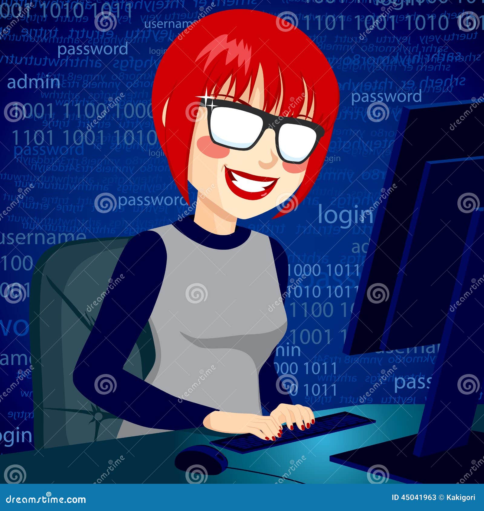 Hacker Woman With Computer Stock Vector Illustration Of Cartoon 45041963