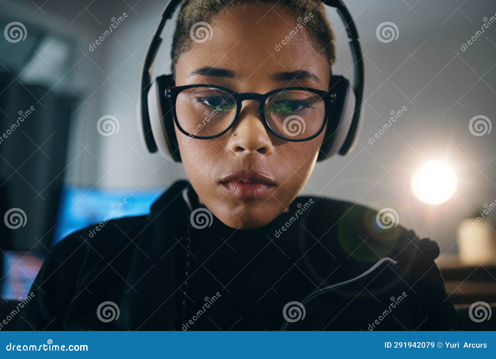 Hacker Woman, Thinking and Night for Coding, Headphones or Idea for ...